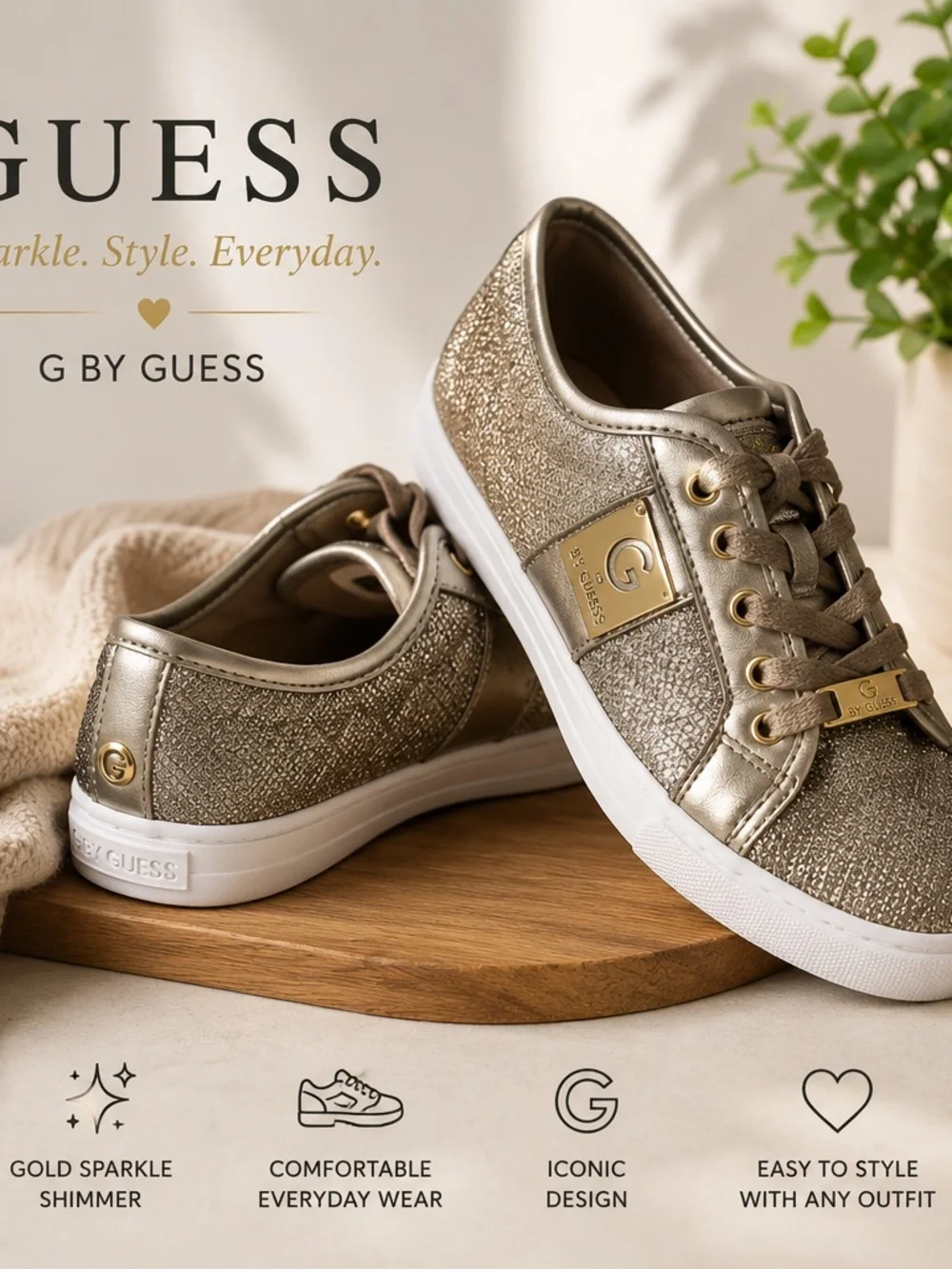 G by Guess | Shoes | Guess G By Guess Gold Sparkle Sneakers Size 7 ...